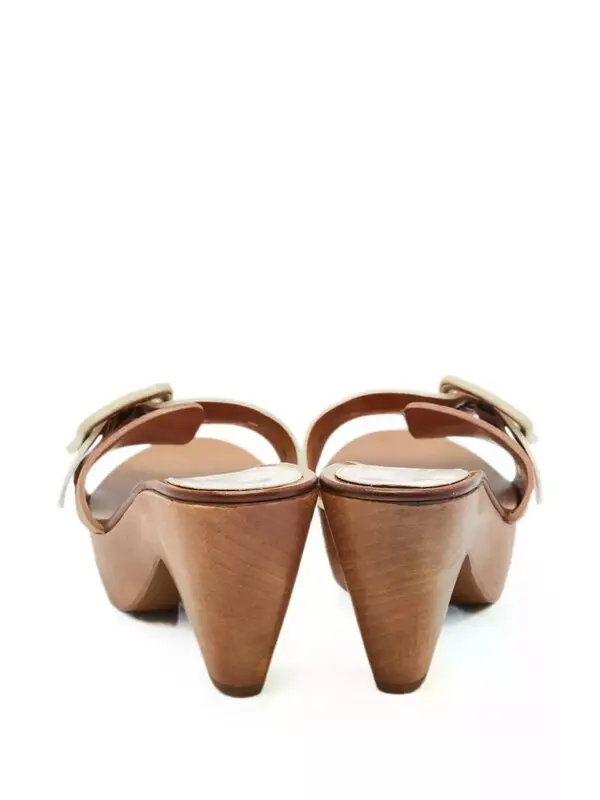 SERGIO ROSSI Cream Calf Leather Buckle Detail Platform Clogs