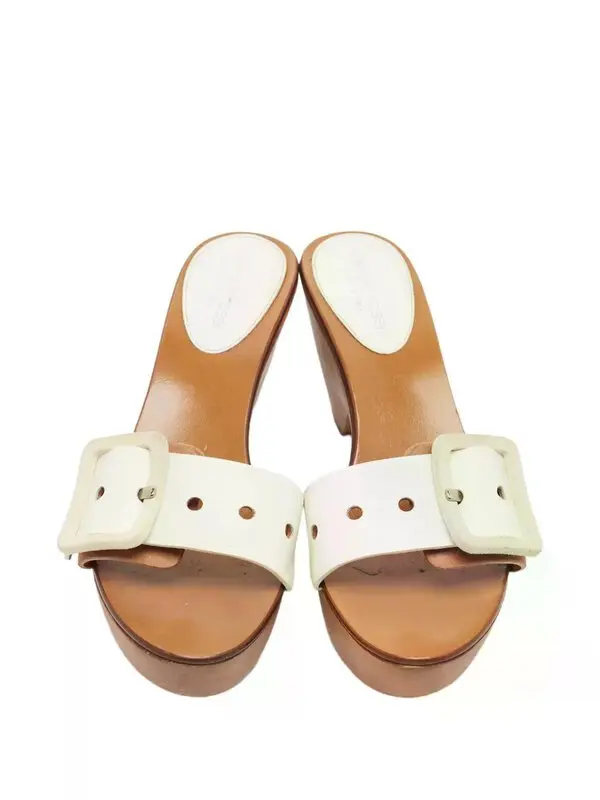 SERGIO ROSSI Cream Calf Leather Buckle Detail Platform Clogs