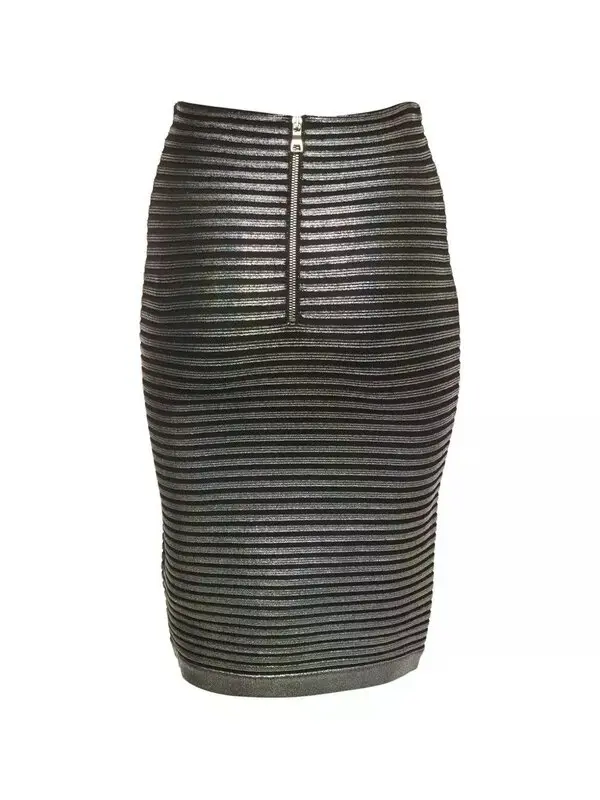 Balmain Rib Knit Horizontal Stripe Metallic Midi Skirt