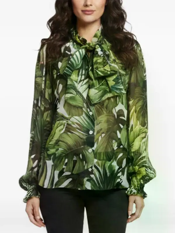 Dolce & Gabbana Printed Pussy-bow Blouse - Green
