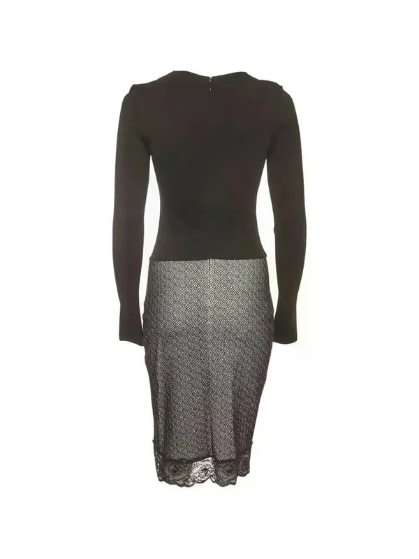Emporio Armani Herringbone Lace-trim Midi Dress - Black