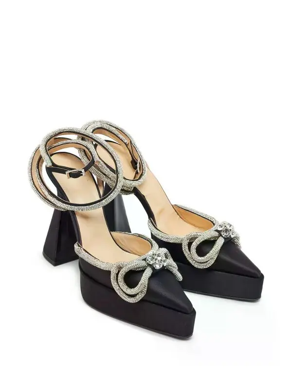 Mach & Mach Crystal Embellished Double Bow Platform Pumps