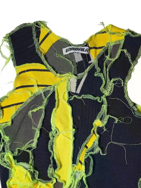 BORBALA Patchwork Frayed Tank Top