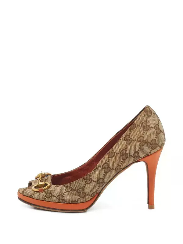 Gucci Horsebit Gg Canvas Peep Toe Pumps