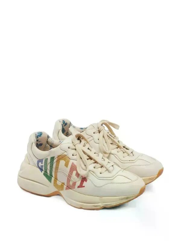 Gucci Rhyton Logo Print Sneakers - Neutrals