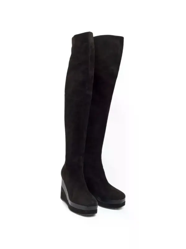 Hermès Suede Platform Wedge Knee-high Boots
