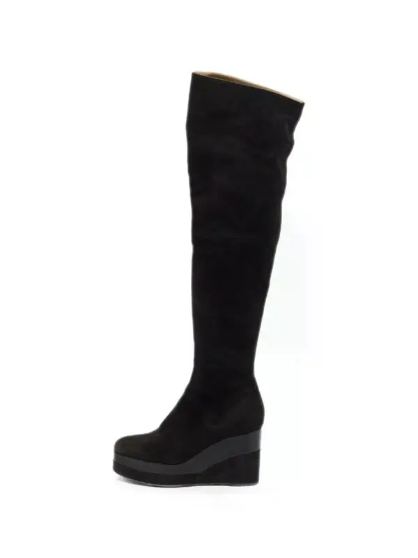 Hermès Suede Platform Wedge Knee-high Boots