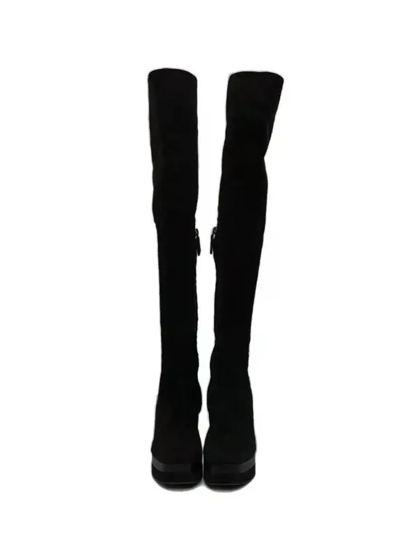 Hermès Suede Platform Wedge Knee-high Boots