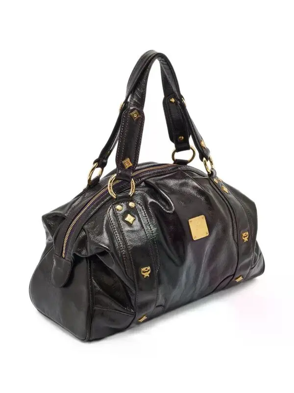 Mcm Studded Patent Leather Satchel Bag