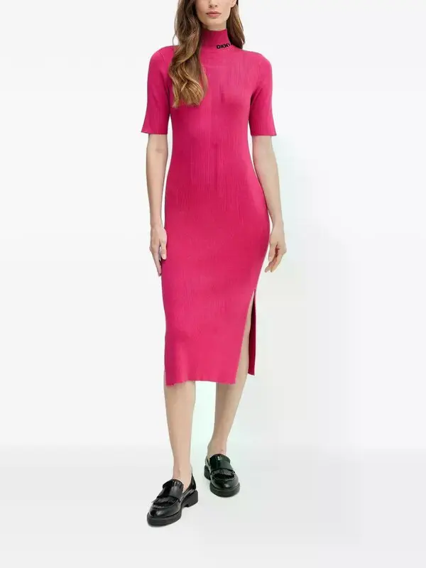 Dkny Logo-embroidered Ribbed-knit Midi Dress - Pink