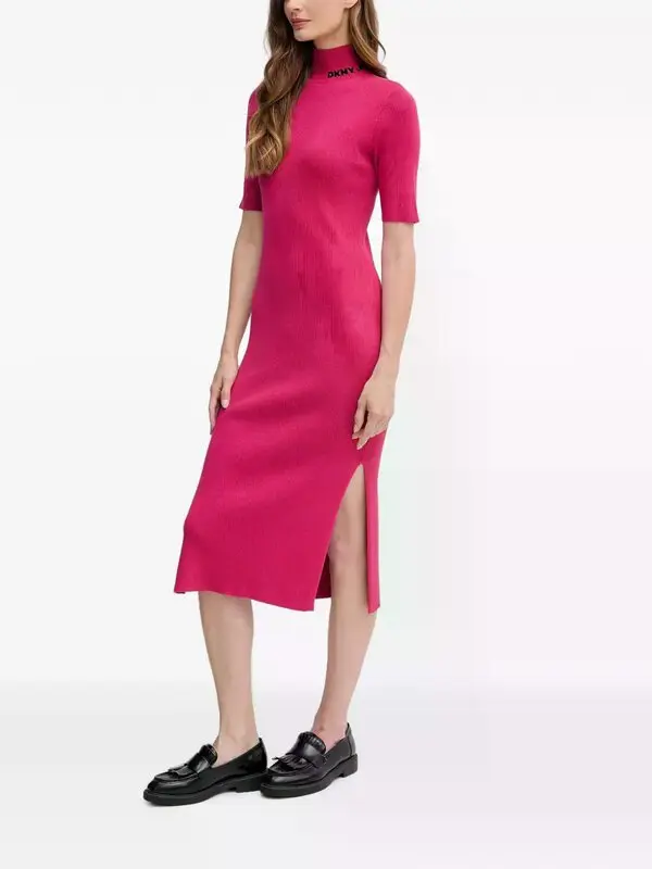 Dkny Logo-embroidered Ribbed-knit Midi Dress