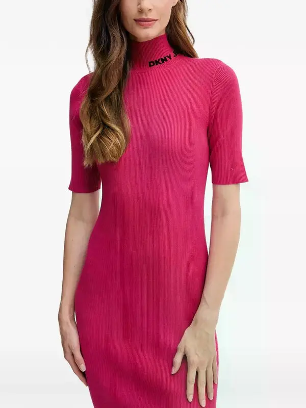 Dkny Logo-embroidered Ribbed-knit Midi Dress