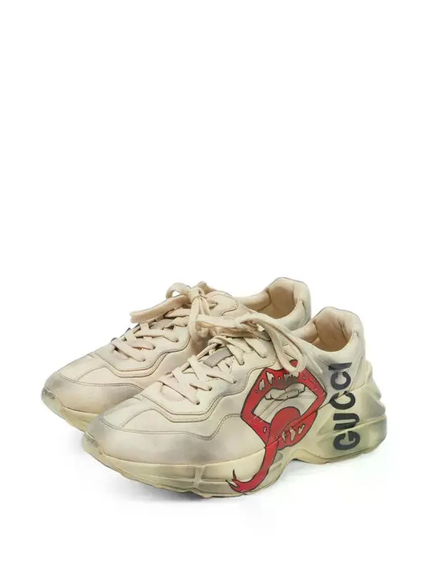 Gucci Rhyton Mouth-print Leather Sneakers - Neutrals