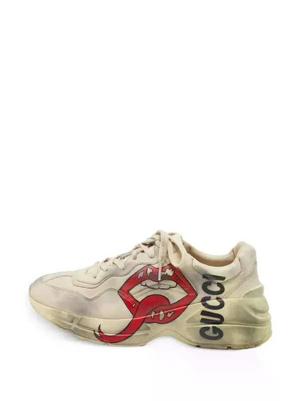 Gucci Rhyton Mouth-print Leather Sneakers - Neutrals