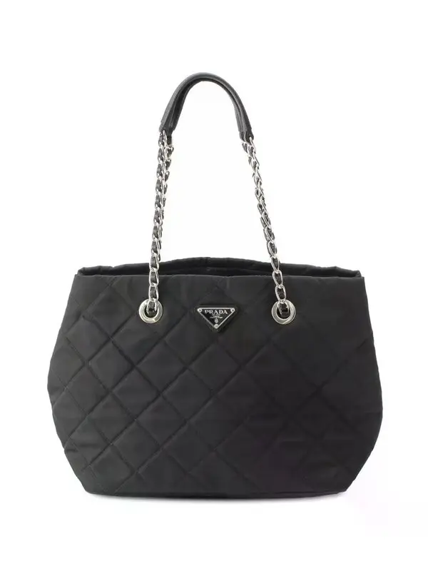Prada Quilted Nylon Convertible Tote Satchel - Black