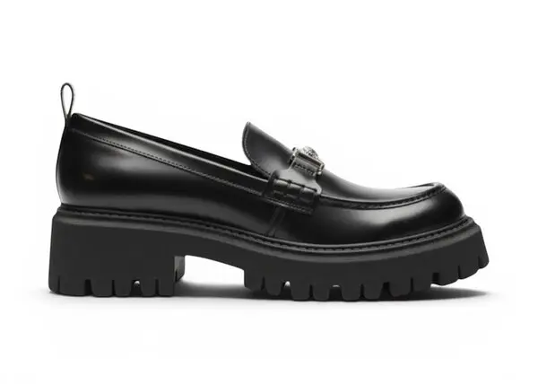 Versace Leather Loafers With Silver Tone Detail