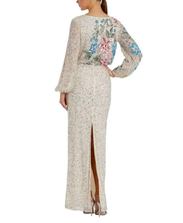 Mac Duggal Embellished Multi Color Floral High Neck Gown