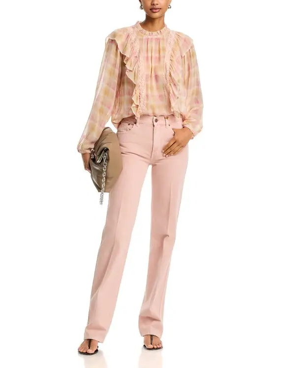 Aqua Plaid Ruffle Lace Inset Top