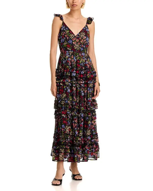 Aqua Floral Tier Sleeveless Maxi Dress Exclusive
