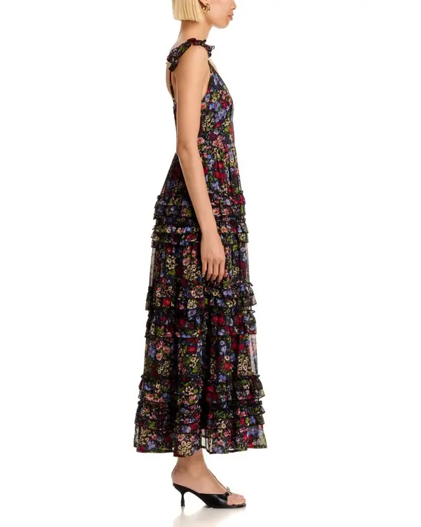 Aqua Floral Tier Sleeveless Maxi Dress Exclusive