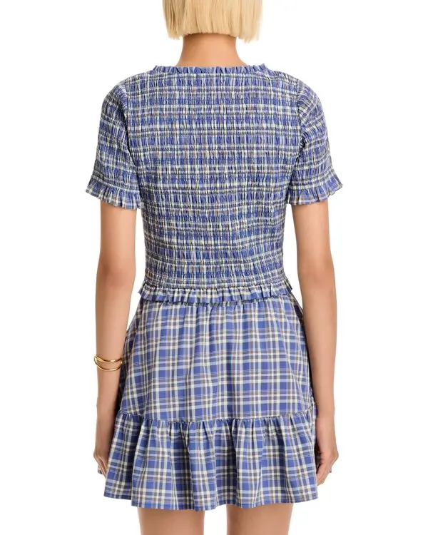 Aqua Plaid Short Sleeve Smocked Top Exclusive
