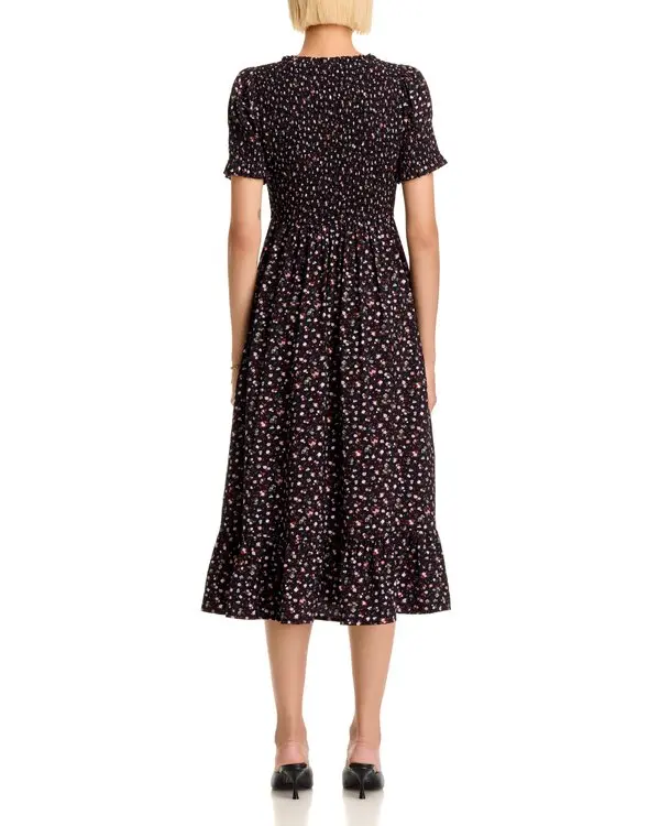 Aqua Ditsy Floral Smocked Midi Dress