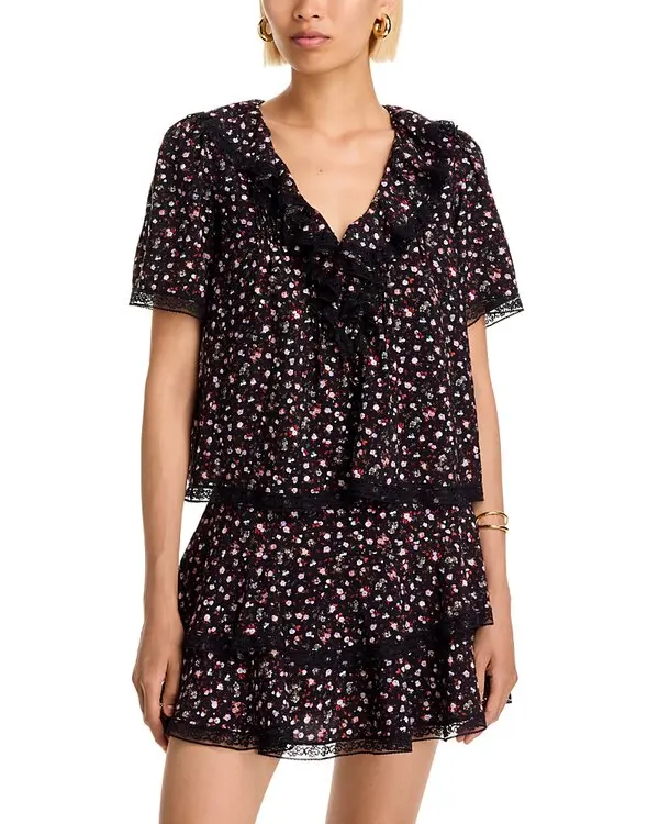 Aqua Ditsy Floral Lace Short Sleeve Top Exclusive