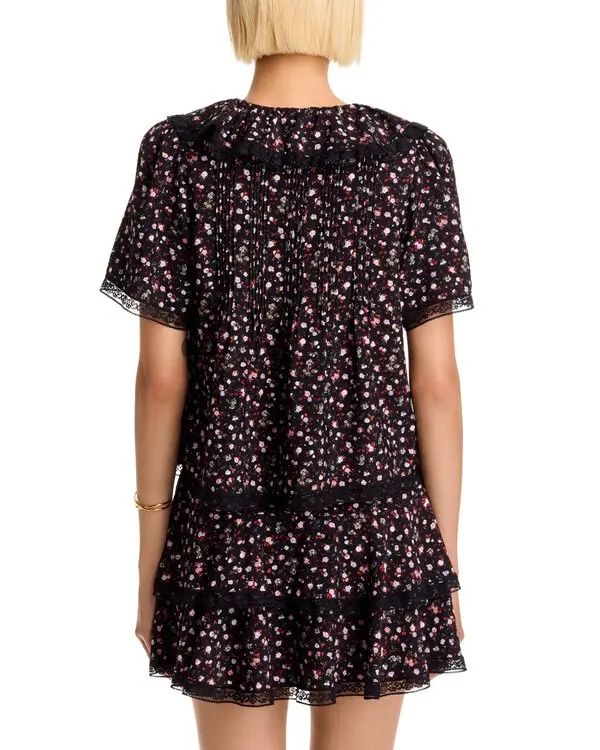 Aqua Ditsy Floral Lace Short Sleeve Top Exclusive