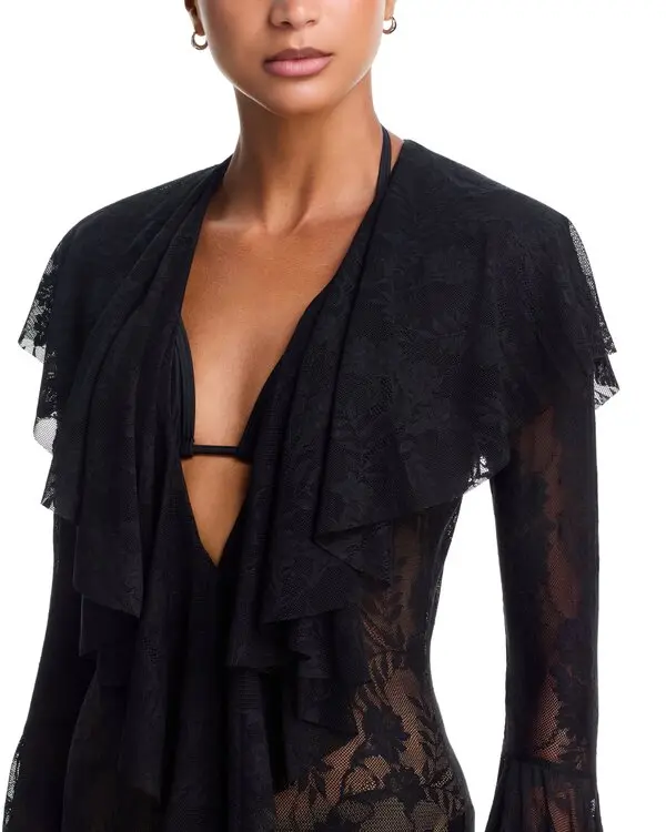 Norma Kamali Extra Long Sleeve Deep V Fishtail Gown