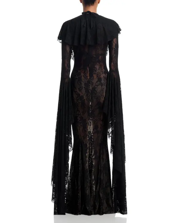 Norma Kamali Extra Long Sleeve Deep V Fishtail Gown