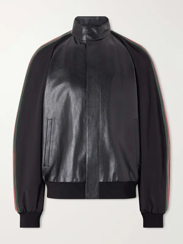 Gucci Webbing-trimmed Shell And Leather Bomber Jacket