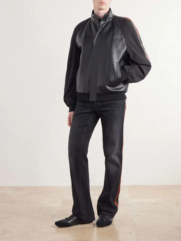 Gucci Webbing-trimmed Shell And Leather Bomber Jacket