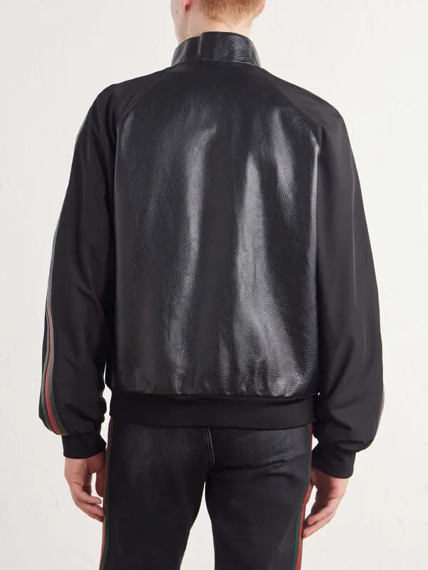 Gucci Webbing-trimmed Shell And Leather Bomber Jacket