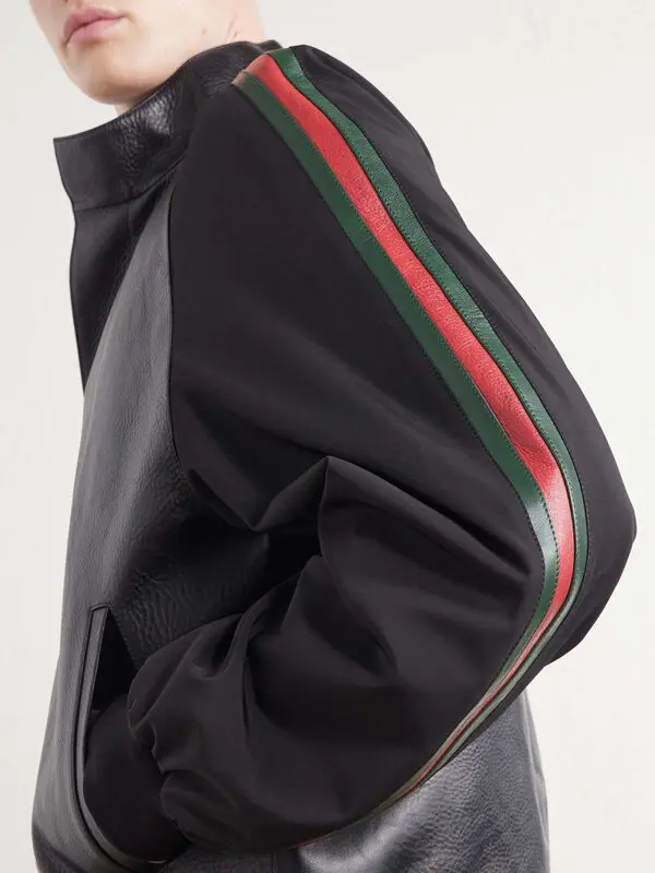 Gucci Webbing-trimmed Shell And Leather Bomber Jacket