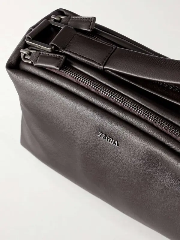 Zegna Secondskin Softy Leather Wash Bag - Dark Brown