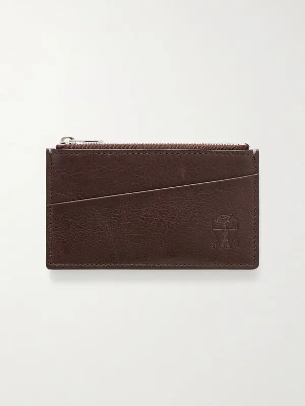 Brunello Cucinelli Logo-debossed Leather Zipped Cardholder - Brown