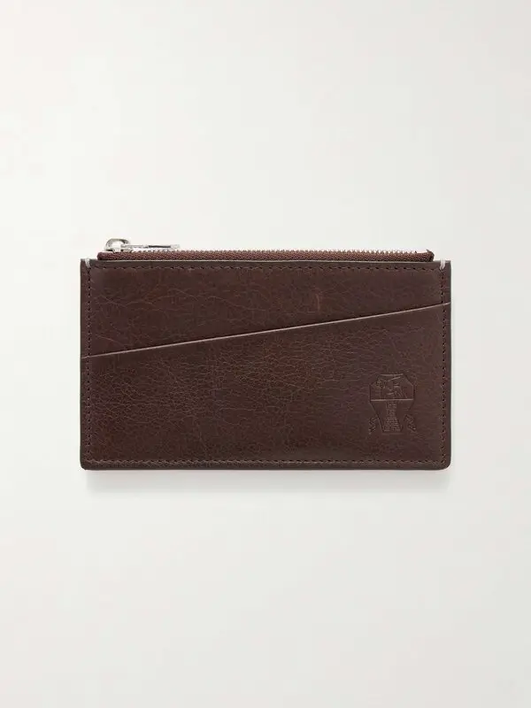 Brunello Cucinelli Logo-debossed Leather Zipped Cardholder - Dark Brown