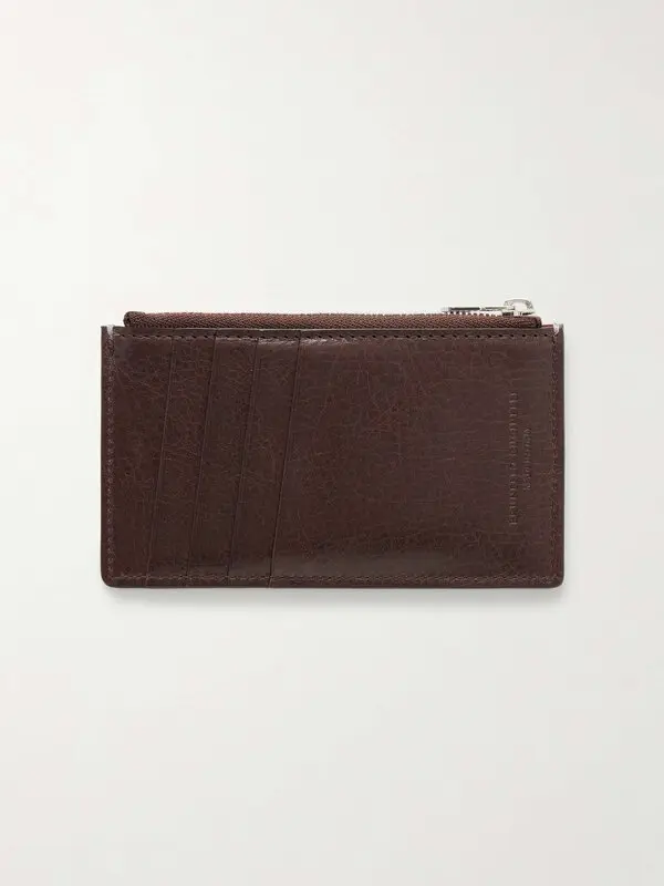 Brunello Cucinelli Logo-debossed Leather Zipped Cardholder - Dark Brown
