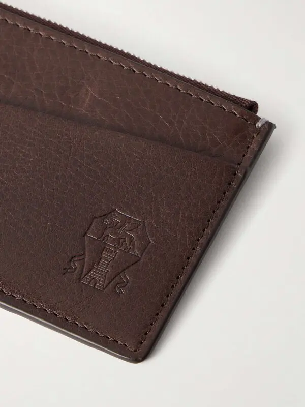 Brunello Cucinelli Logo-debossed Leather Zipped Cardholder - Dark Brown