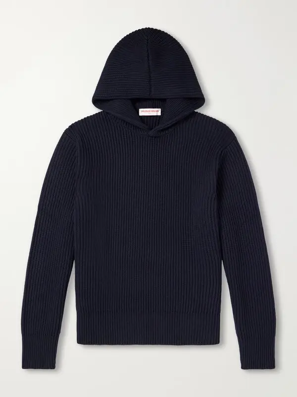 Orlebar Brown Kirk Ribbed Merino Wool Hoodie - Blue