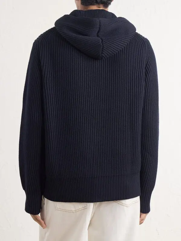 Orlebar Brown Kirk Ribbed Merino Wool Hoodie - Blue