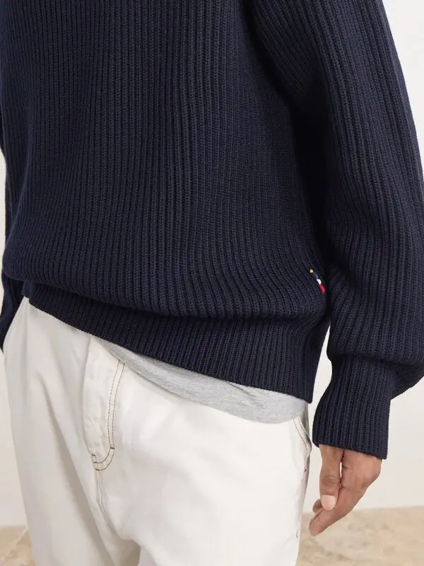 Orlebar Brown Kirk Ribbed Merino Wool Hoodie - Blue