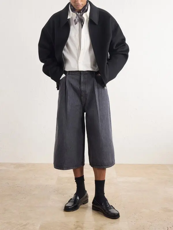 Kapital Wide-leg Pleated Denim Shorts