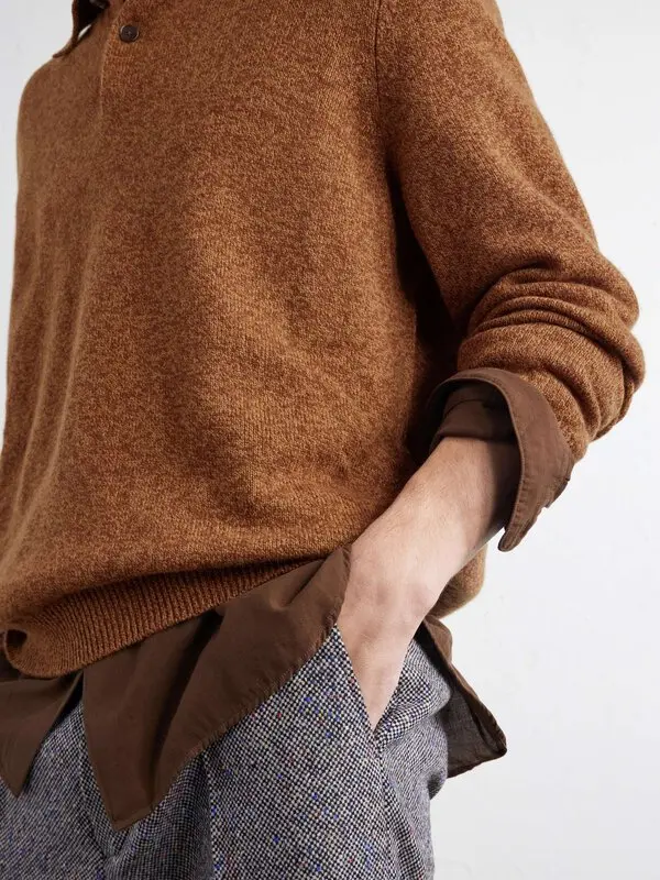 JIL SANDER Mélange Wool And Cashmere-blend Polo Shirt