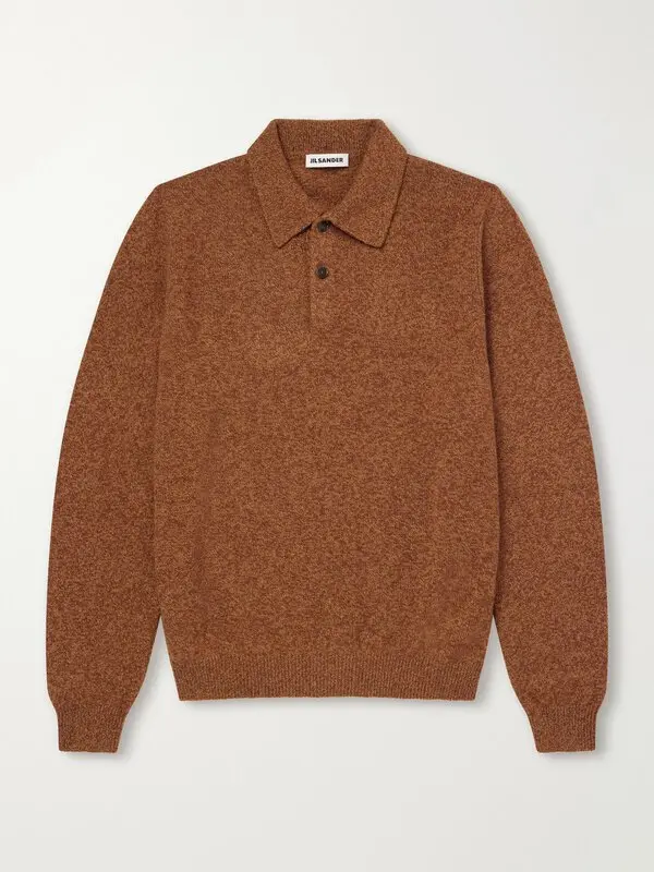 JIL SANDER Mélange Wool And Cashmere-blend Polo Shirt - Brown
