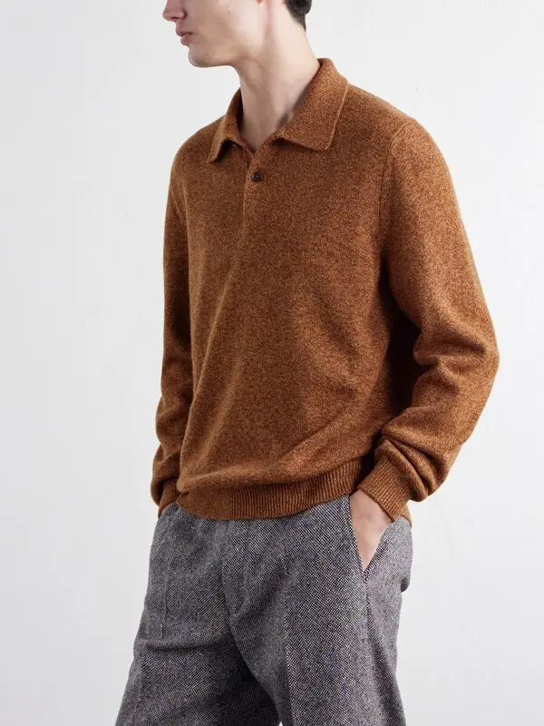 JIL SANDER Mélange Wool And Cashmere-blend Polo Shirt - Brown