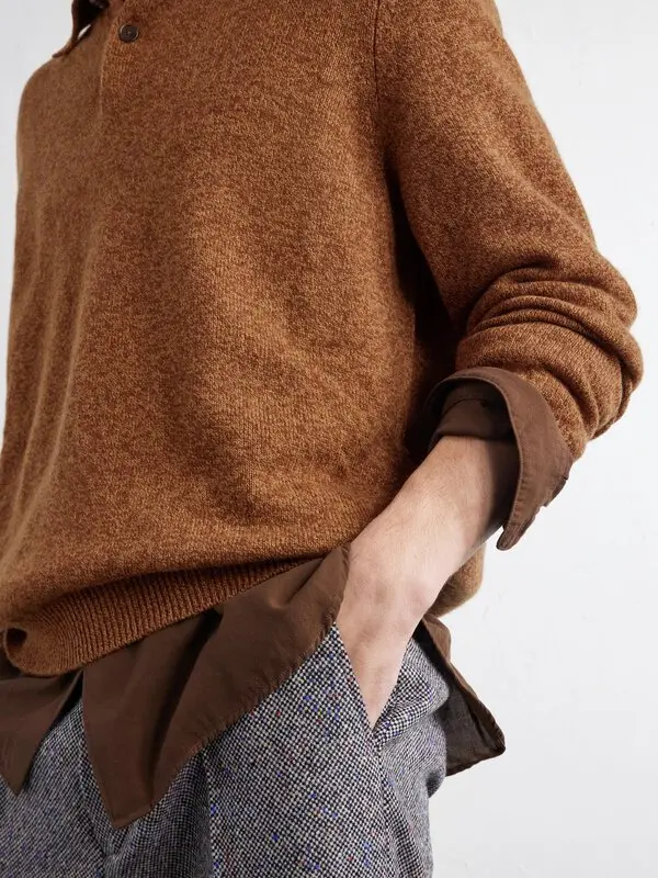 JIL SANDER Mélange Wool And Cashmere-blend Polo Shirt - Brown
