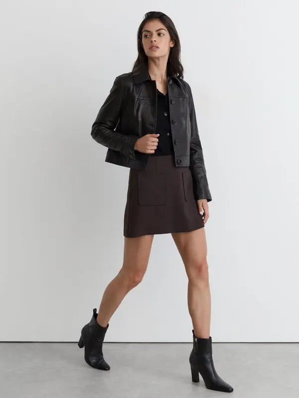 REISS Leather Chisel-toe Block-heel Ankle Boots - Black