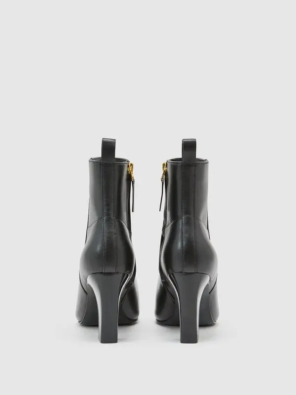 REISS Leather Chisel-toe Block-heel Ankle Boots - Black