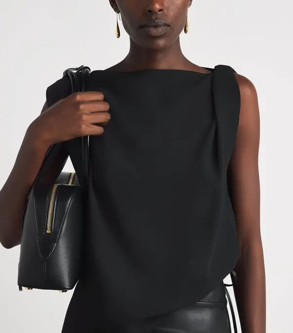 Vince Sleeveless Draped Shoulder Crepe Top